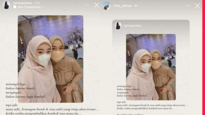 Larissa Chou Unggah Foto Bareng Ririe Fairus: Menangis Lagi Larissa Chou Unggah Foto Bareng Ririe Fairus: Menangis Lagi
