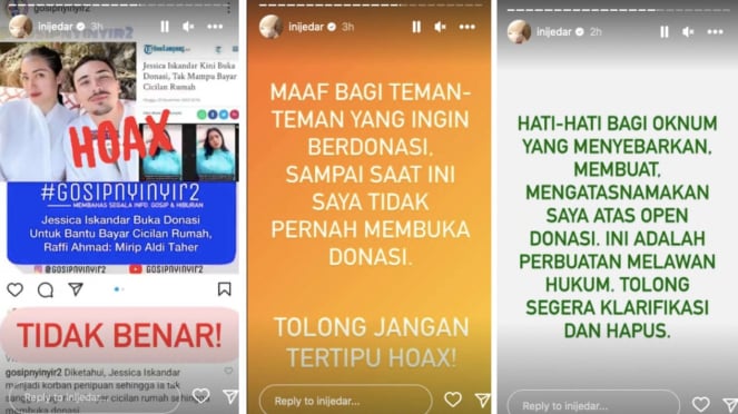 Jessica Iskandar Tepis Isu Open Donasi untuk Bayar Cicilan: Hoax Jessica Iskandar Tepis Isu Open Donasi untuk Bayar Cicilan: Hoax